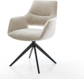 DELIFE Drehstuhl Yago-Flex mit Armlehnen Webstoff Soft Beige Kreuzgestell breit Schwarz 360° drehbar Wippfunktion Taschenfederkern, Esszimmerstühle