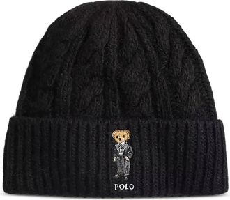 Polo Ralph Lauren cable-knit logo-embroidered beanie hat - Schwarz