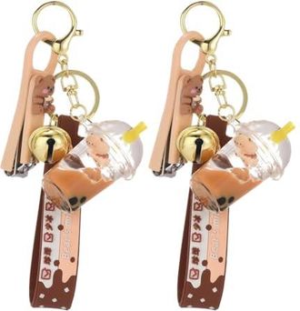 Generic Lot de 2 porte-cl&eacute;s en acrylique avec perles flottantes en forme dours au lait, porte-cl&eacute;s pour couple, adapt&eacute;s pour &eacute;viter les pertes