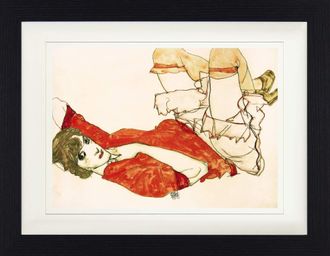1art1 Egon Schiele Poster Wally In Roter Bluse Mit Erhobenen Knien, 1913 Gerahmtes Bild Mit Edlem Passepartout | Wand-Bilder | Im Bilderrahmen 40x30 cm