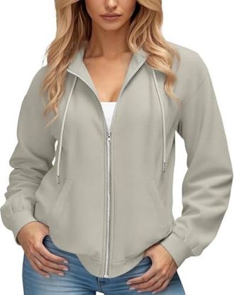 Generic Veste polaire d&eacute;contract&eacute;e &agrave; manches longues avec cordon de serrage pour femme, beige, XXL