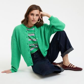 La Redoute Collections Cardigan Col Montant Grosse Maille Alpaga M&eacute;lang&eacute;