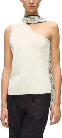 Karl Lagerfeld Femme, Tops, Beige, Taille: 42 FR Scarf Print Knit Top