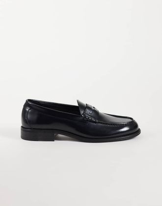 Noak in Portugal gefertigte Pennyloafer aus schwarzem Leder mit M&uuml;nzdetail