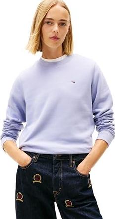 Tommy Jeans Tjw Reg S Flag Crew Dw0dw19959 Sweat-Shirt &agrave; Capuche pour Femme, Bleu (Periwinkle Dusk), M, Bleu (Periwinkle Dusk), M