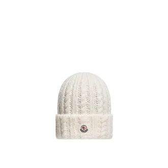 Moncler Moncler Bonnet En Laine M&eacute;lang&eacute;e &Agrave; Maille Torsad&eacute;e, Femme, Blanc, Taille: Uni