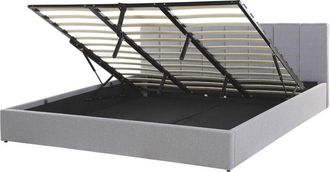 Beliani Lit Double en Tissu Gris Clair avec Coffre de Rangement 180 x 200 cm et Sommier à Lattes Haute Tête de Lit Élégante pour Chambre Moderne Beliani