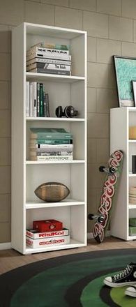 Dmora Bücherregal Girasole, Bibliothek mit 4 verstellbaren Regalen, Bücherregal, Wandschrank mit Regalen, 100 % Made in Italy, 60 x 30 x 195 cm, Weiß