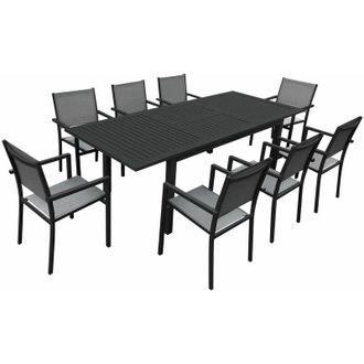 Happy Garden Happy Garden - Salon de jardin capri extensible en textil&egrave;ne gris 8 places - aluminium anthracite