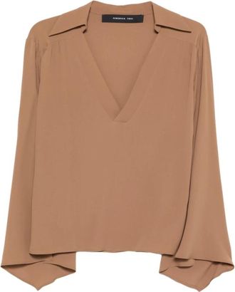 Federica Tosi Femme, Blouses et Chemises, Brun, Taille: 34 FR Blouse &agrave; col en V