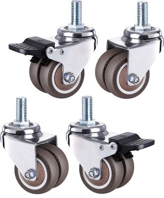 Generic Schwerlastrollen,4-teilige Lenkrollen mit Bremsen,Gummi-Möbelrollen,M12 x 25 mm Gewinde,für Heimwerker-Möbelwagenräder mit Doppelkugellager-Schwenkkop