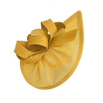 Caprilite Chapeau bibi végétalien sur bandeau pour mariage, courses hippiques, disque Sinamay sur mesure, jaune moutarde, Taille unique