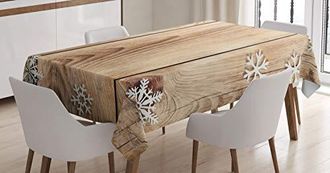 Abakuhaus No&euml;l Nappe, Bois Planche Snowflakes, Linge de Table Rectangulaire pour Salle &agrave; Manger D&eacute;cor de Cuisine, 140 x 170 cm, Brun Clair Blanc Brun