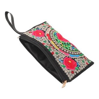 BESPORTBLE Pochette Brod&eacute;e Ethnique Fleurie Fermeture &Eacute;clair Paquet &agrave; Main Traditionnel pour Femme Pochette Boh&egrave;me Artisanale Mariage Festival et Soir&eacute;e Design V