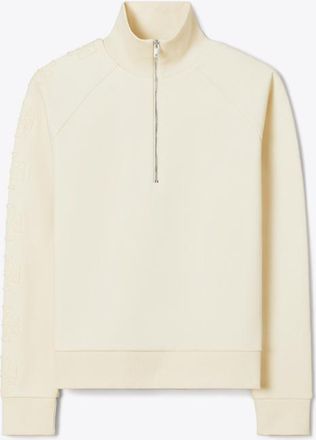 Tory Burch Damen Logo-Sweatshirt aus Frottee mit halbem Reißverschluss