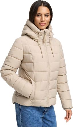 Marikoo Damen Winterjacke (XS-XXL) - gesteppt, mit Kapuze, hochschließender Kragen - N098 - LightTaupe Größe XXL - Gr.XXL