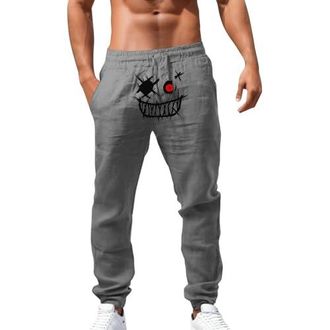 Generic Pantalon de jogging pour homme - Pantalon court en lin avec imprim&eacute; noix de coco pour homme - Pantalon de yoga l&eacute;ger et d&eacute;contract&eacute; pour l&eacute;t&eacute;, gris, 3