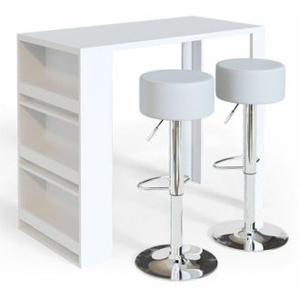 Vicco Bartisch-Set, Wei&szlig;, 57 x 117 cm mit 2 Barhockern, Vicco