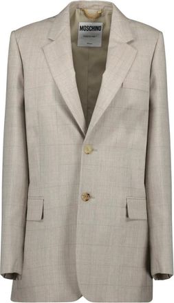 Moschino Homme, Vestes, Beige, Taille: 2XS Blazer &agrave; Carreaux Printemps-&Eacute;t&eacute; 2025 Femme