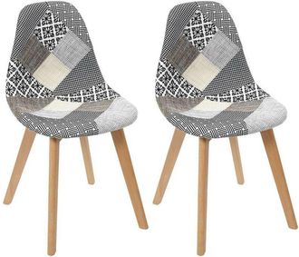 The Home Deco Factory The Home Deco Factory - Lot de 2 chaises repas 57,8x47x86,5 cm en tissu patchwork gris et blanc