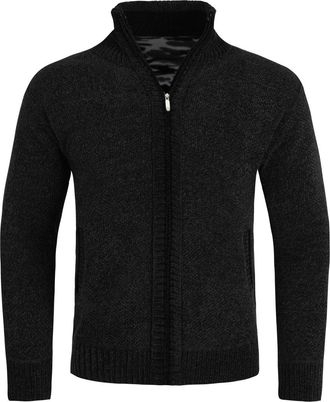 AlltheMen Herren-Cardigan mit Rei?verschluss, Stehkragen und gefuttertem Grobstrickpullover Schwarz