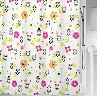 Spirella Anti-Schimmel Duschvorhang - Anti-Bakteriell, waschbar, wasserdicht, Polyester, Panda 180x200cm Wei&szlig;