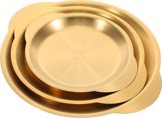 Cabilock 3 St&uuml;ck Teiliges Serviertablett Rundes Koreanisches Design mit Goldenen Akzenten Flache Snack und Dessertplatten f&uuml;r Grill Obst Geb&auml;ck Vielseitig Eins