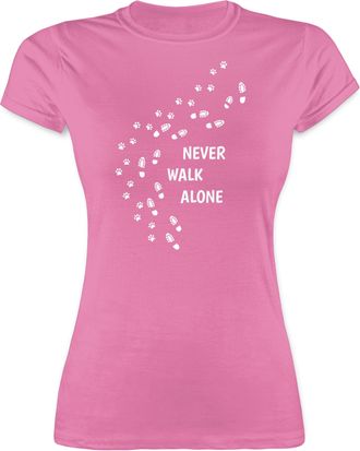 Shirtracer Shirt Damen - Geschenk f&uuml;r Hundebesitzer - Never Walk Alone Pfotenabdr&uuml;cke - XL - Rosa - Oberteile hundespr&uuml;chen hundeshirts hundefan gassi Tshirt hun
