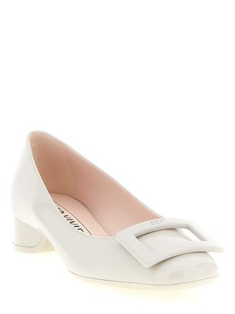 Roger Vivier Womens Patent Calfskin Mid Pump Gray Leather