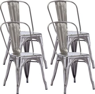 Duhome Metallstuhl Bistrostuhl 4er Set aus Eisen Esszimmerstuhl mit R&uuml;ckenlehne, Stapelbare K&uuml;chenst&uuml;hle Industriedesign, Metallic