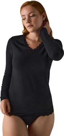 Ysabel Mora T-shirt en coton &agrave; manches longues avec d&eacute;tail en dentelle noire, Noir, XX-Large