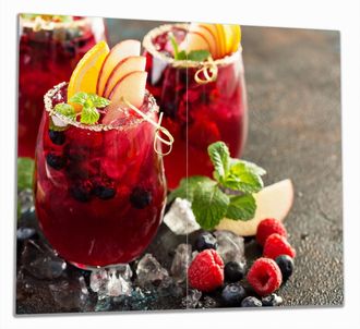 Wallario Herdabdeckplatte/Spritzschutz aus Glas, 2-teilig, 60x52cm mit 8mm hohen F&uuml;&szlig;en, f&uuml;r Ceran- und Induktionsherde, Sommerlicher Wildbeerencocktail