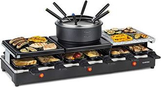 Klarstein Fonduelette XL - Gril raclette et fondue 3 en 1, 1650 W, gril 3 en 1: plaque métal/pierre naturelle/crêpes, éléments chauffants en inox, jusquà 12 per