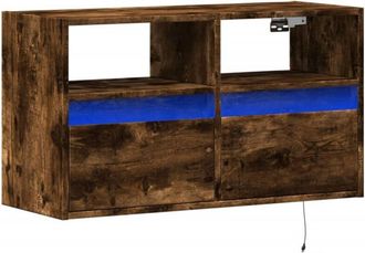vidaXL Meuble TV mural avec lumi&egrave;res LED ch&ecirc;ne fum&eacute; 80x31x45 cm vidaXL