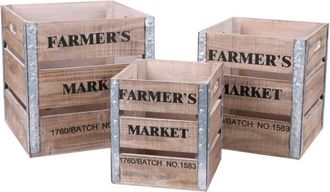 Wadiga Set de 3 Caisses en Bois et M&eacute;tal Farmers