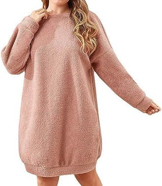 Generic Chemise De Nuit Femme Hiver Robe Pyjama Grande Taille à Manches Longues en lâche col Rond vêtements Chauds pour la Maison Robe Pyjama pour Dames Robe 