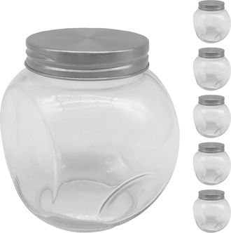 Relaxdays Bonbonglas, 6er Set, 480 ml, Vorratsgl&auml;ser f&uuml;r S&uuml;&szlig;igkeiten, Candy Bar, Edelstahl-Deckel, transparent/Silber