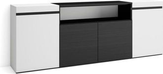 Skraut Home Buffet salon et cuisine, Meuble de Rangement, Commode, 200x75x35cm, 4 Portes, Meuble chaussure, Style moderne, Blanc et noir - Skraut Home