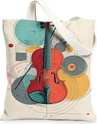 Generic Sac fourre-tout en toile pour violon artistique, motif musique vintage, sacs d&eacute;picerie, sacs d&eacute;picerie r&eacute;utilisables, l&eacute;gers et lavables, Rouge, 13x15