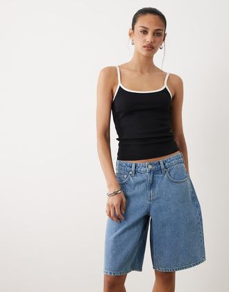 Cotton On 91 - Weite Jeans-Jorts in Fische-Blau