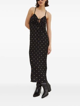 Never Fully Dressed Verziertes Midikleid mit Falten - Schwarz