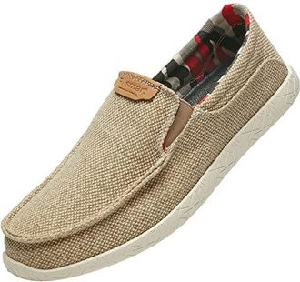 Rismart Slip on Loafers pour Homme Toile Antidérapant Moelleux Chaussures de Marche (Beige,41.5 EU)