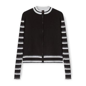 Motivi Femme, Pulls, Noir, Taille: 38 FR Cardigan en maille rayée avec zip