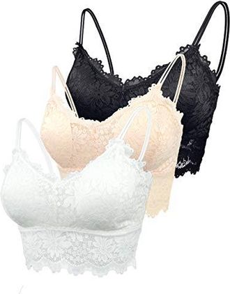 Feoya 3 Stück Spitzen BH Bralette Spitze Gepolstert für Damen Yoga Spitze BH Bra Top Set Sport-BHS für Women