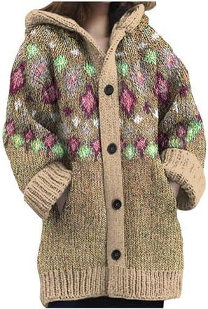 Generic Gilet Grosse Maille Femme Hiver Chaud Veste Velours Cotele en De Fete Trench Coat Rose Cardigan Noir Longue Long Laine Oversize Noel Chic Et Elegant M