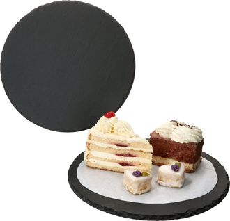 MamboCat 2er Set Schieferplatte rund I Ø 30 cm I Servierplatten Schwarz I Sushi Platte mit rustikaler Bruchkante I ideal für Pizza oder als Käse-, Wurst- oder 