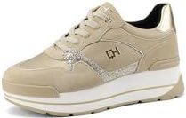 Queen Helena Baskets en Cuir Chaussures de gymnastique Platform Femmes QH8005, beige, 39 EU