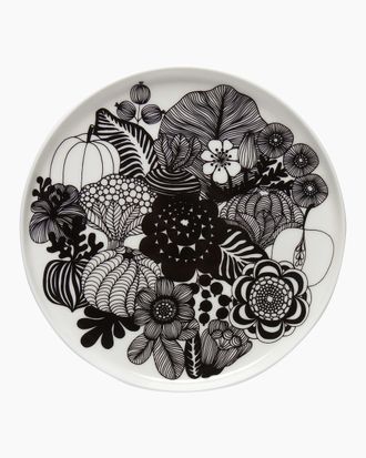 Marimekko Teller, Kuchenteller, Fr&uuml;hst&uuml;cksteller - Oiva-Siirtolapuutarha - Keramik - wei&szlig;/schwarz - &Oslash; 20 cm - 1 St&uuml;ck