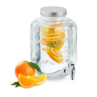 Relaxdays Getränkespender mit Einsatz, Zapfhahn & Deckel, 5 Liter, Glas, Wasserspender, Limonadenspender, transparent