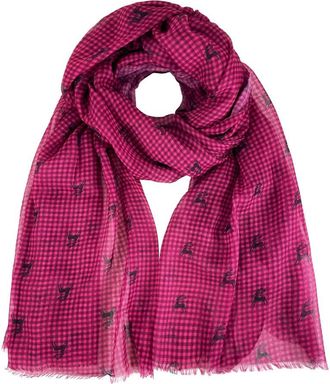 Trachtenland Trachten Schal kariert mit Hirschmotiv - Sch&ouml;nes Halstuch zu Dirndl und Lederhose (Pink, Ma&szlig;e: ca. 185 x 70 cm)